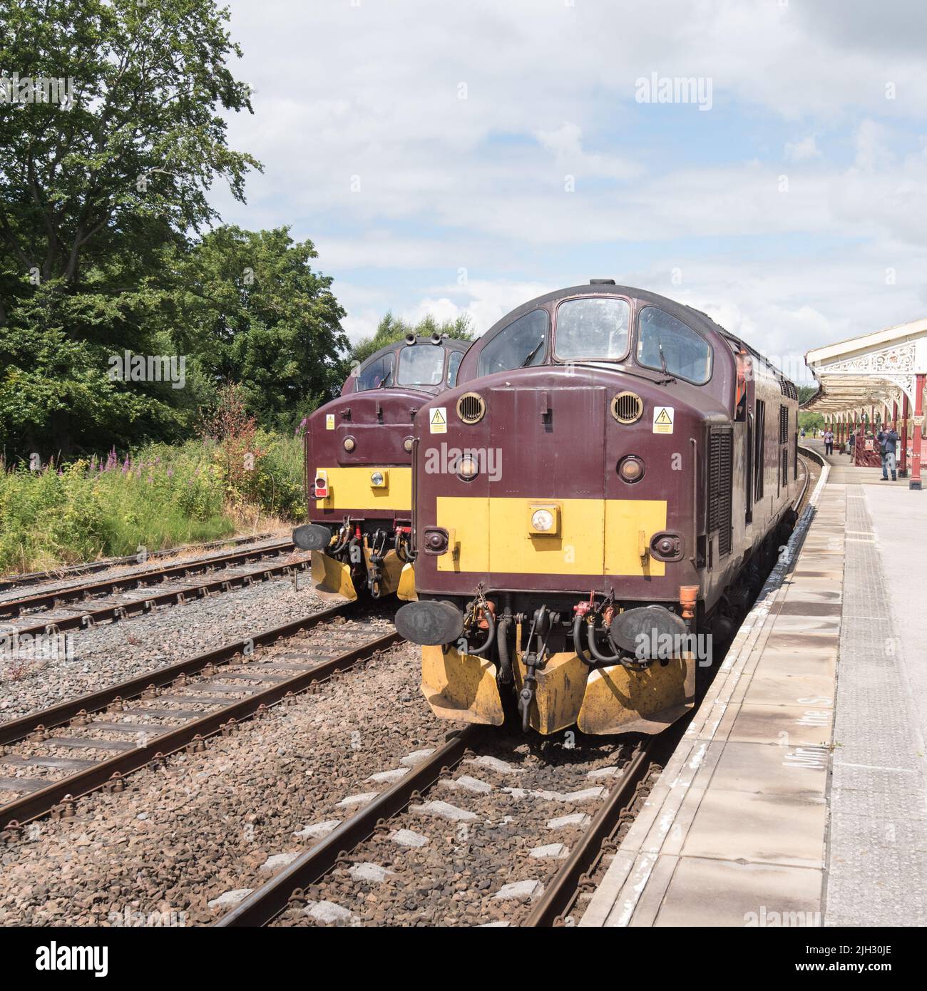 Class 37 diesel electric 37706 and 37676 on adjacent lines at ...