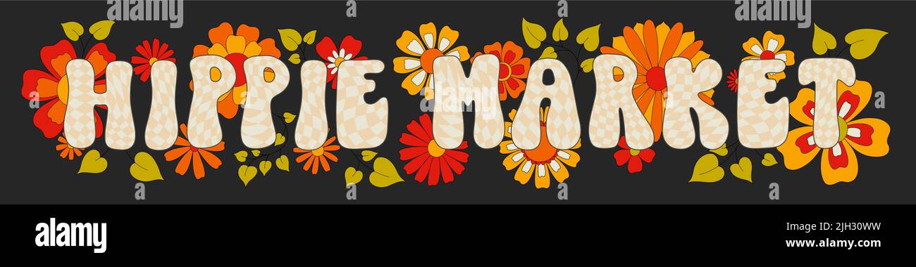 Hippie funky vibe style signboard slogan Hippie market festival ...