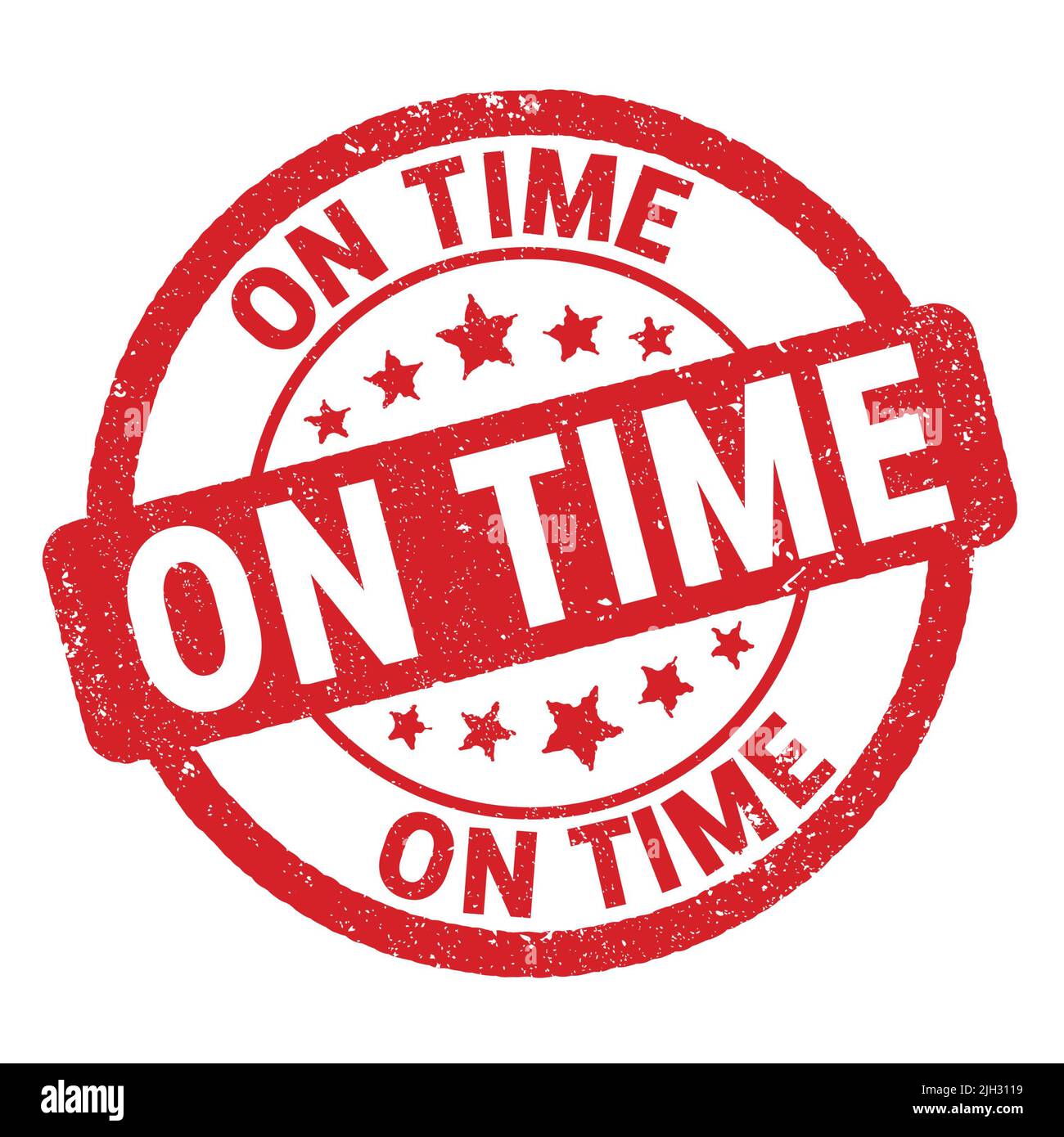 ON TIME text written on red grungy stamp sign Stock Photo - Alamy