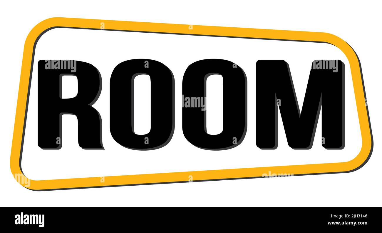 ROOM text written on yellow-black trapeze stamp sign Stock Photo - Alamy