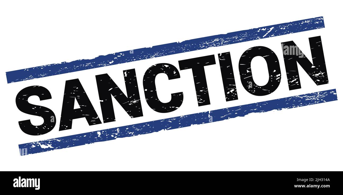 SANCTION text written on black-blue rectangle stamp sign Stock Photo ...