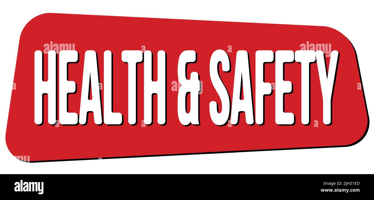 HEALTH & SAFETY text written on red trapeze stamp sign Stock Photo - Alamy