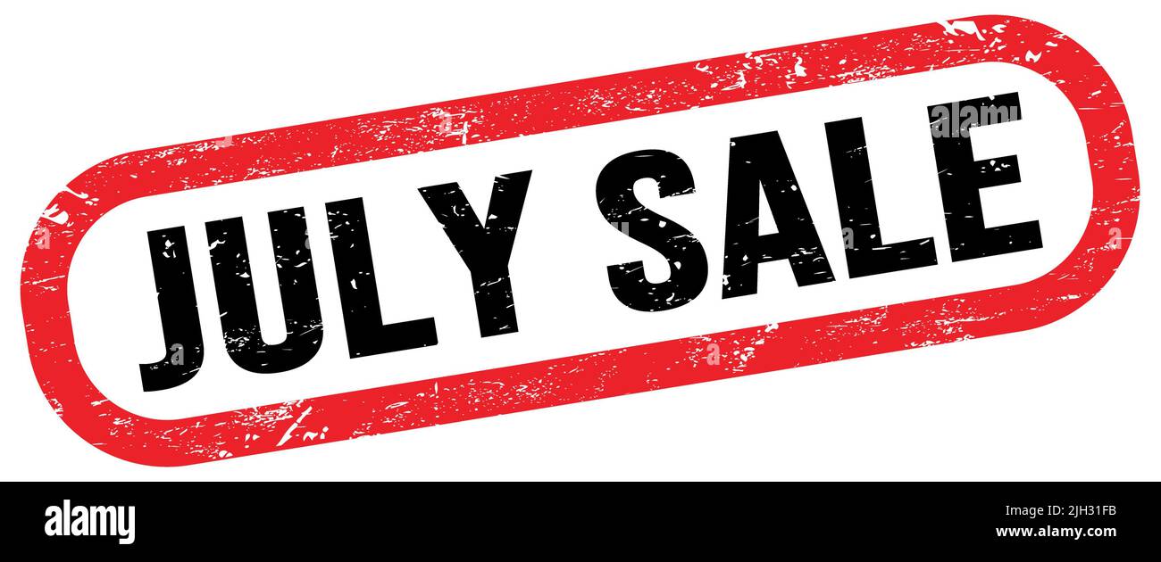 JULY SALE, text on red-black rectangle stamp sign Stock Photo - Alamy