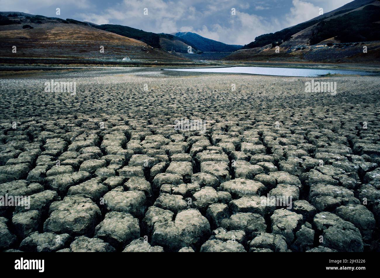 Nicasio Reservoir, Marin County, California, during the drought of 1977 ...