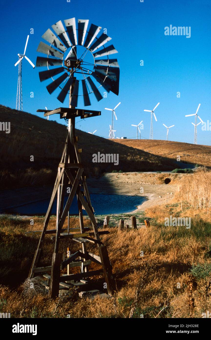 Old and New Windmills, California Stock Photo - Alamy
