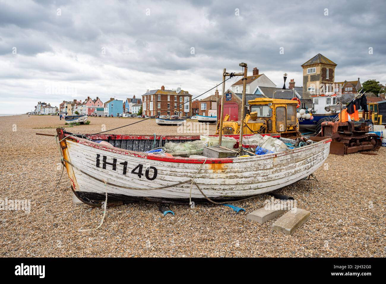 The colourful beach at Colours of Aldeburgh on the Suffolk coastline ...