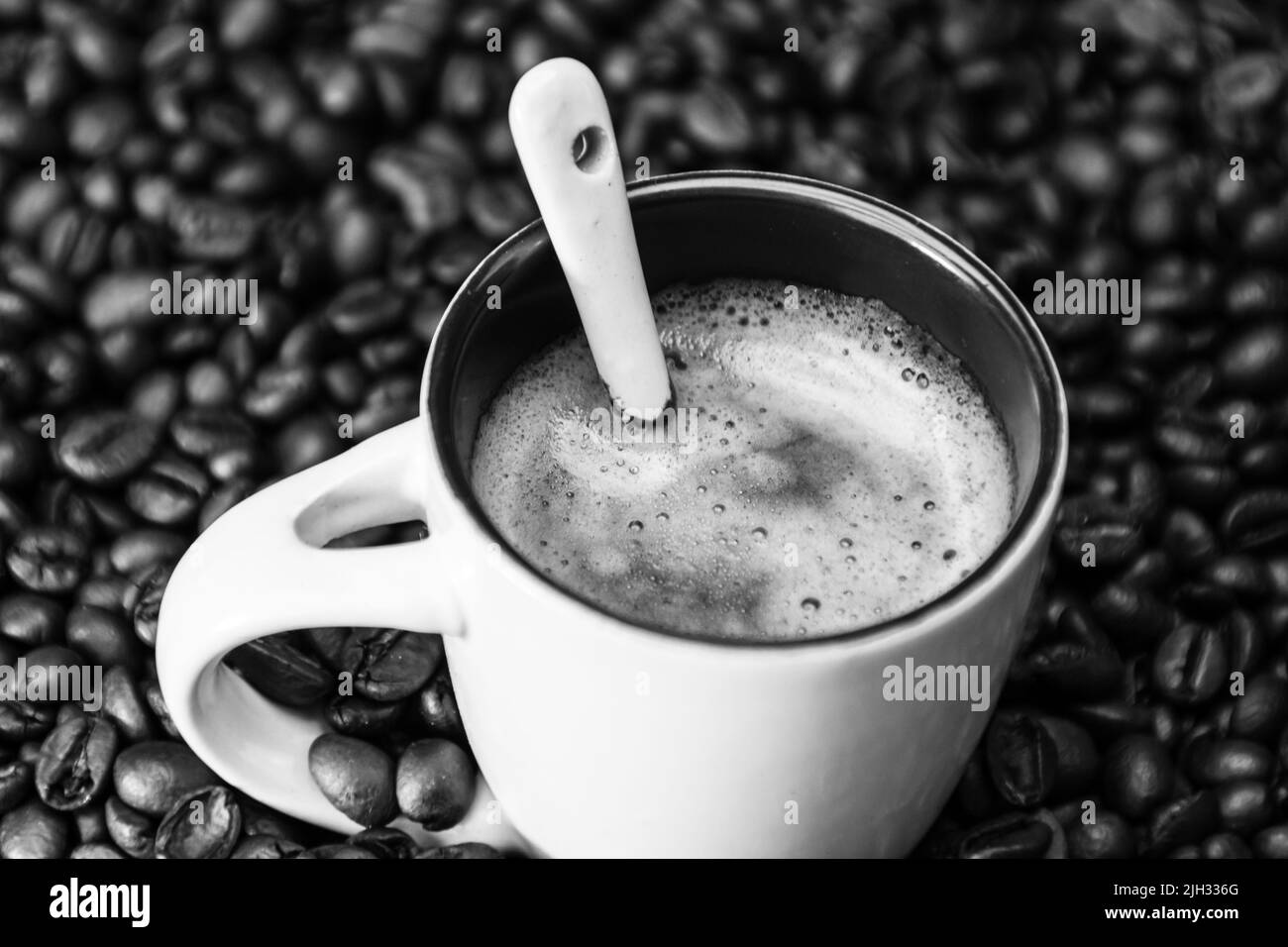 Black coffee cup, coffee beans. Breakfast coffee concept Stock Photo ...