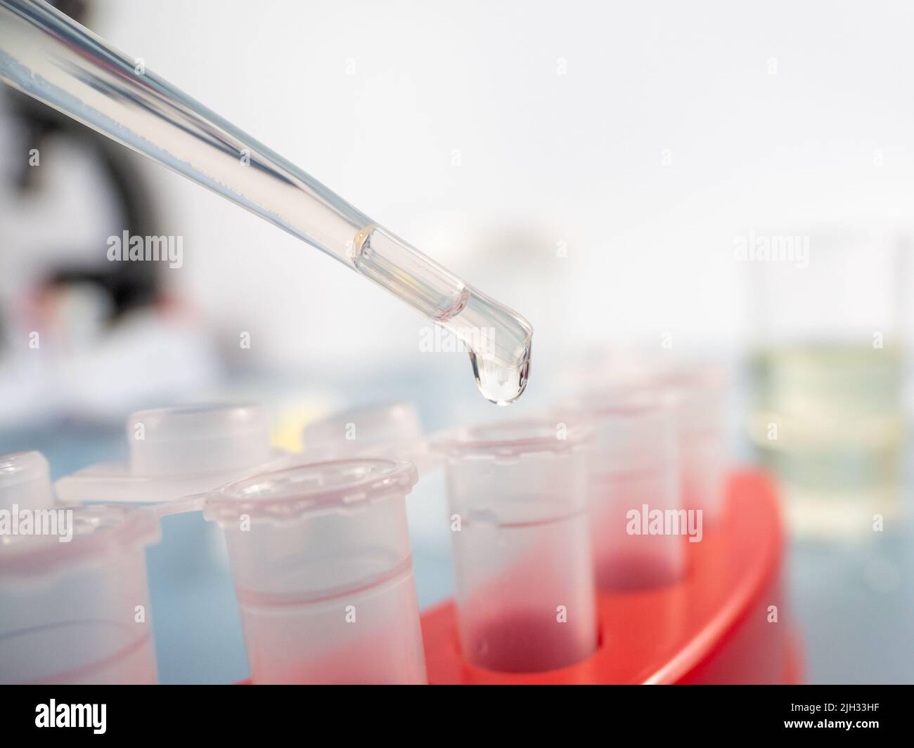 Analytical chemistry - sample being pipetted into test tube for ...