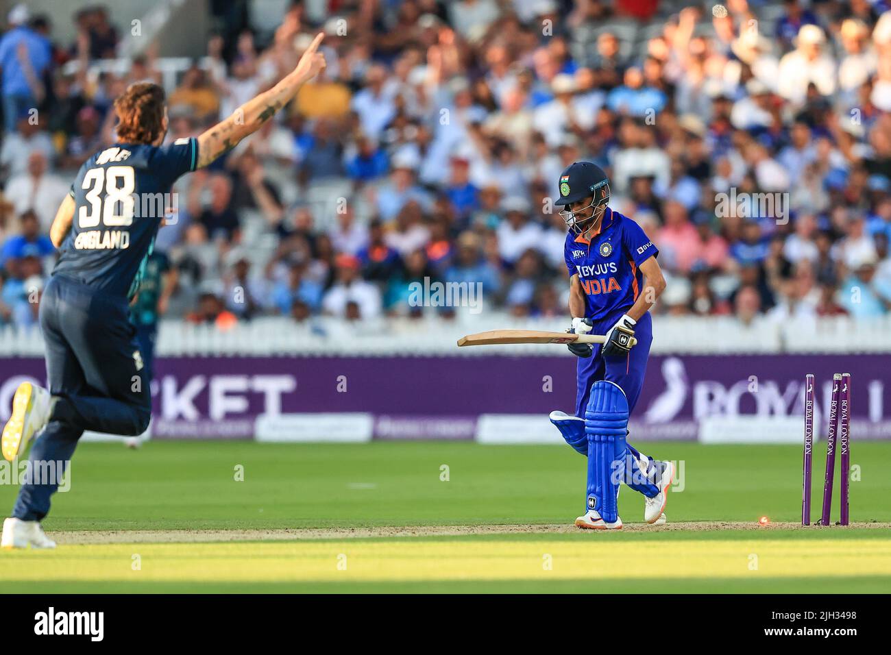 London, UK. 14th July, 2022. Yuzvendra Chahal of India is bowled by ...