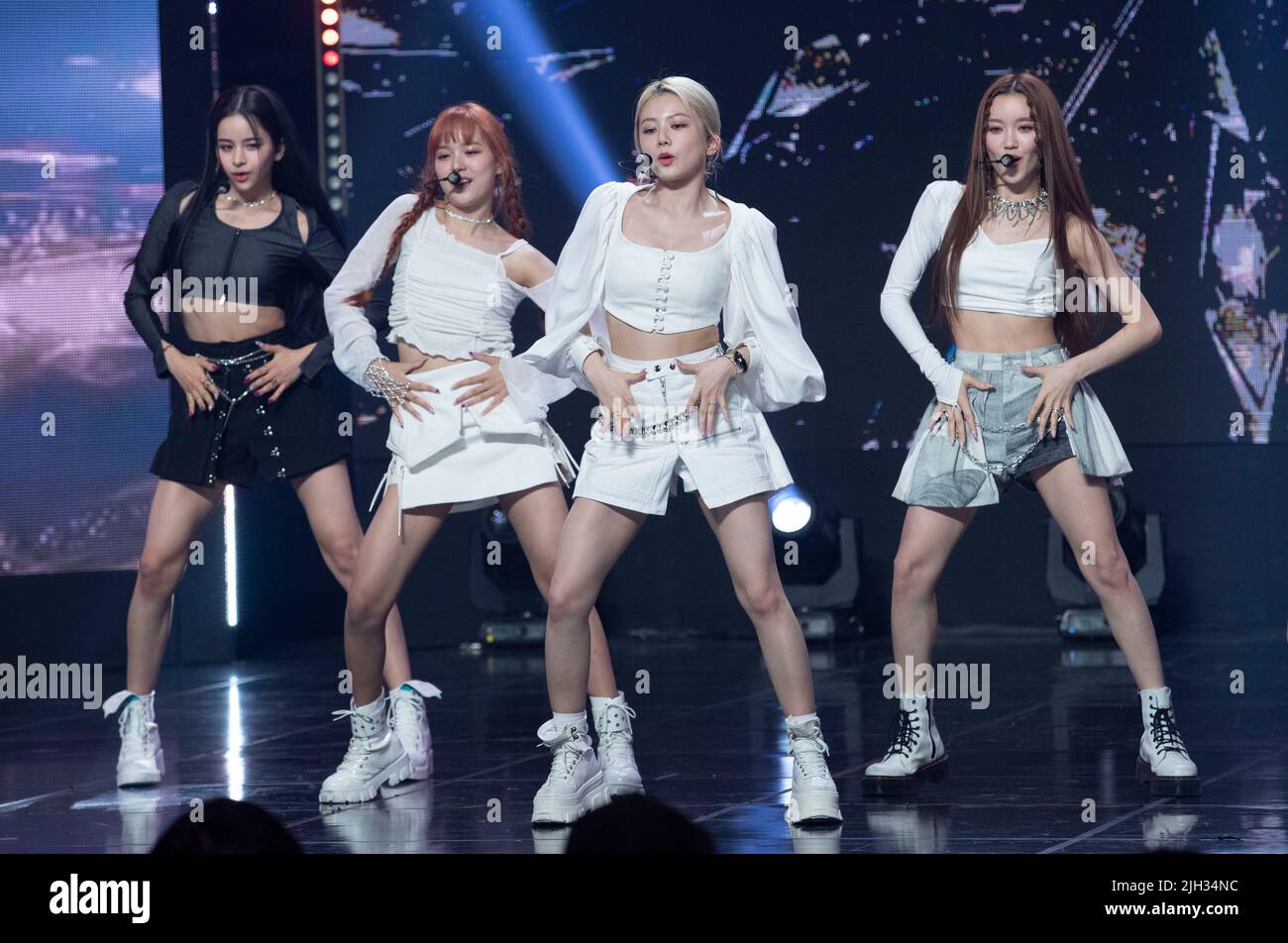 Goyang, South Korea. 13th July, 2022. K-Pop Japanese girl group XG, performs on the stage during ...