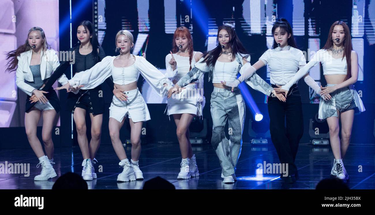 13 July 2022 - Goyang, South Korea : K-Pop Japanese girl group XG,, performs on the stage during ...