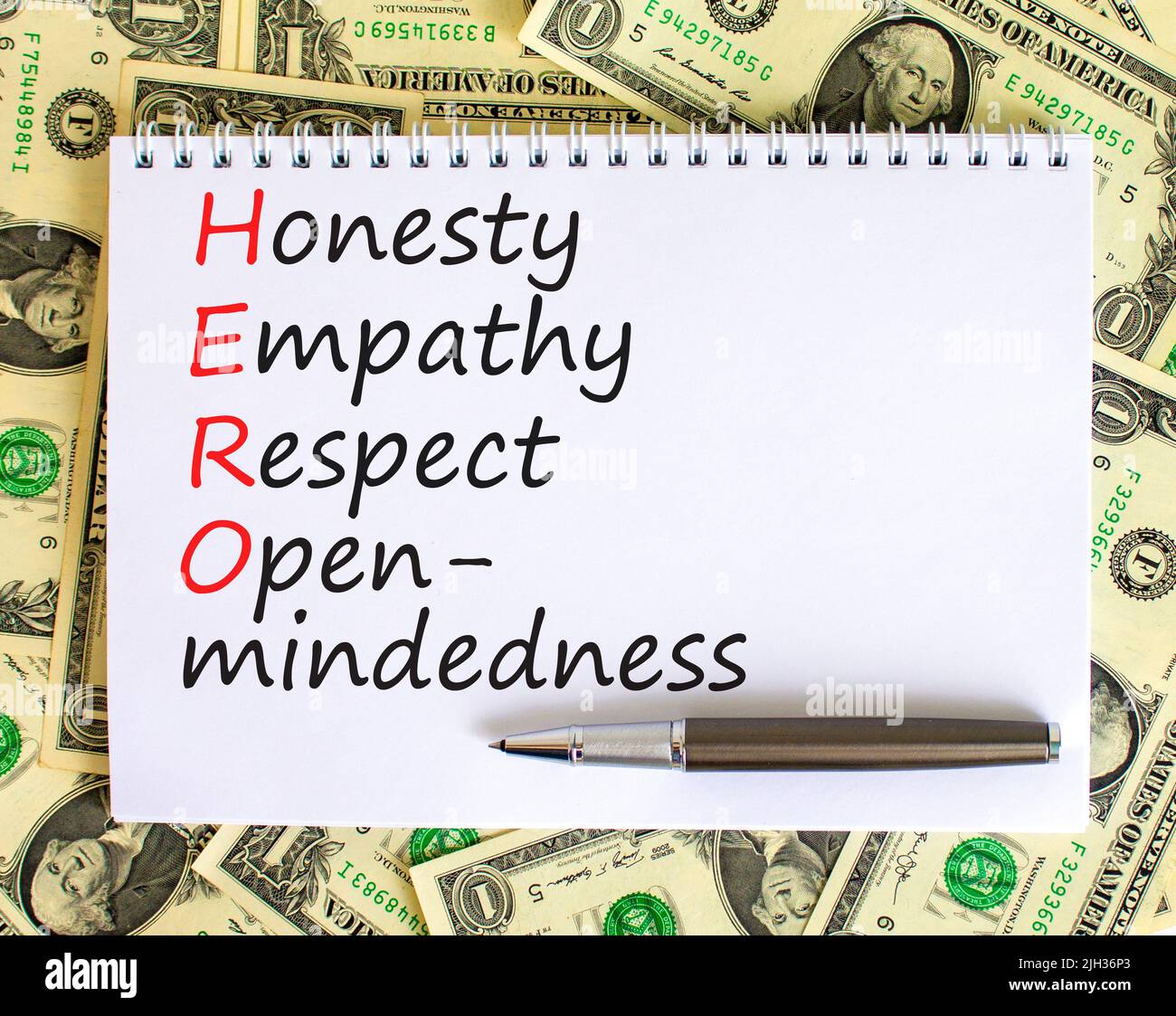 HERO honesty empathy respect open-mindedness symbol. Concept words HERO ...