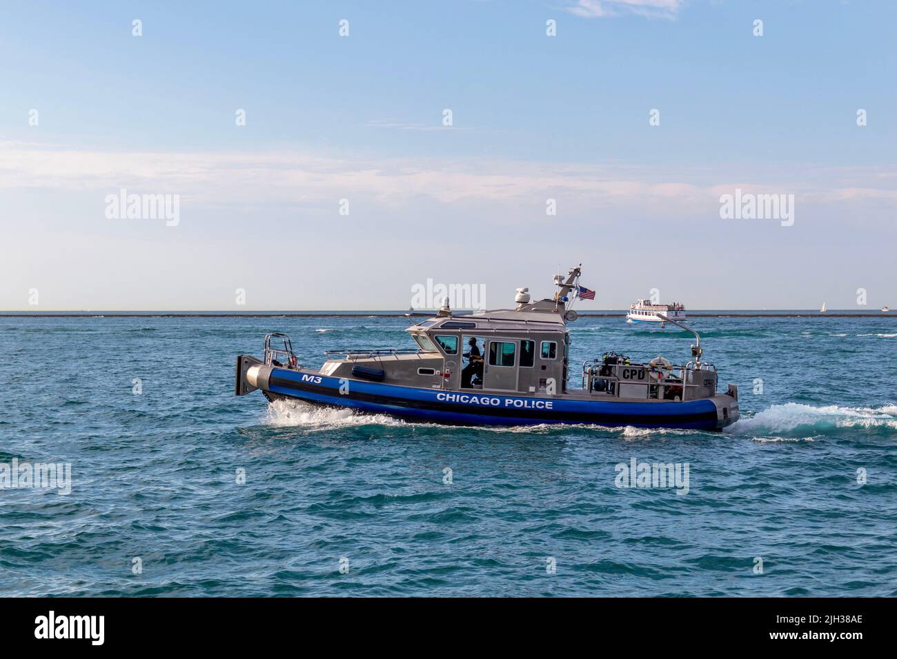 Chicago Police Department boat on Lake Michigan, Illinois USA Stock ...