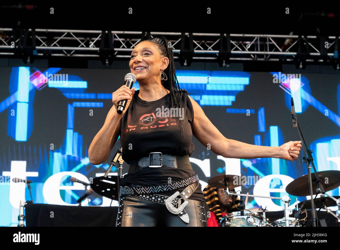 Debbie Sledge, of Sister Sledge performing at the Soultasia music ...