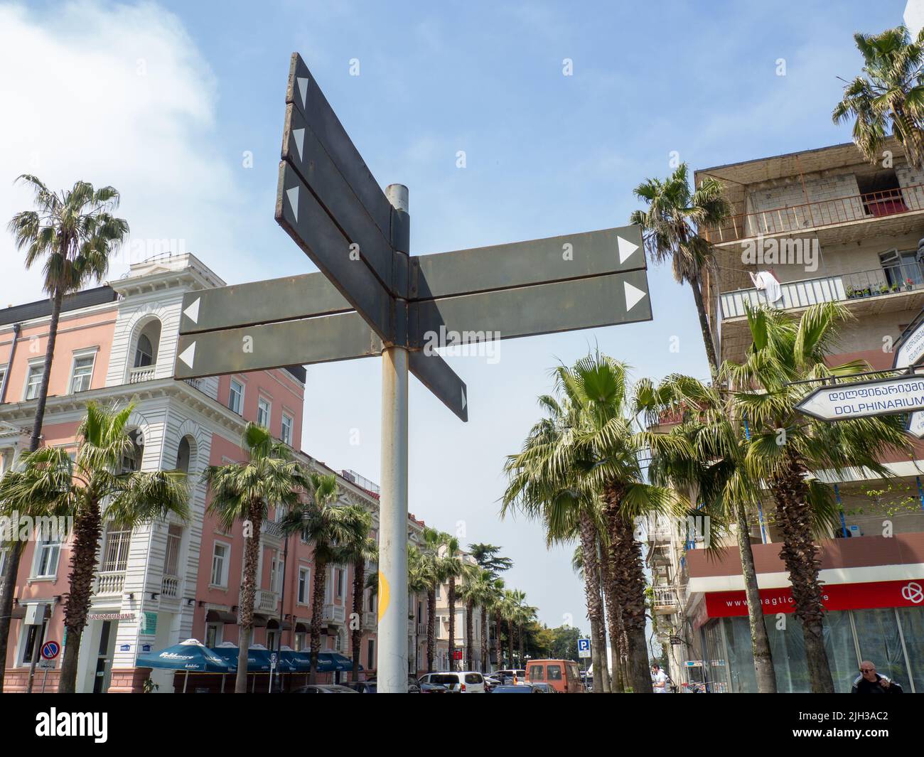 Street signs. Mockup of tourist signs. Place with directions to ...