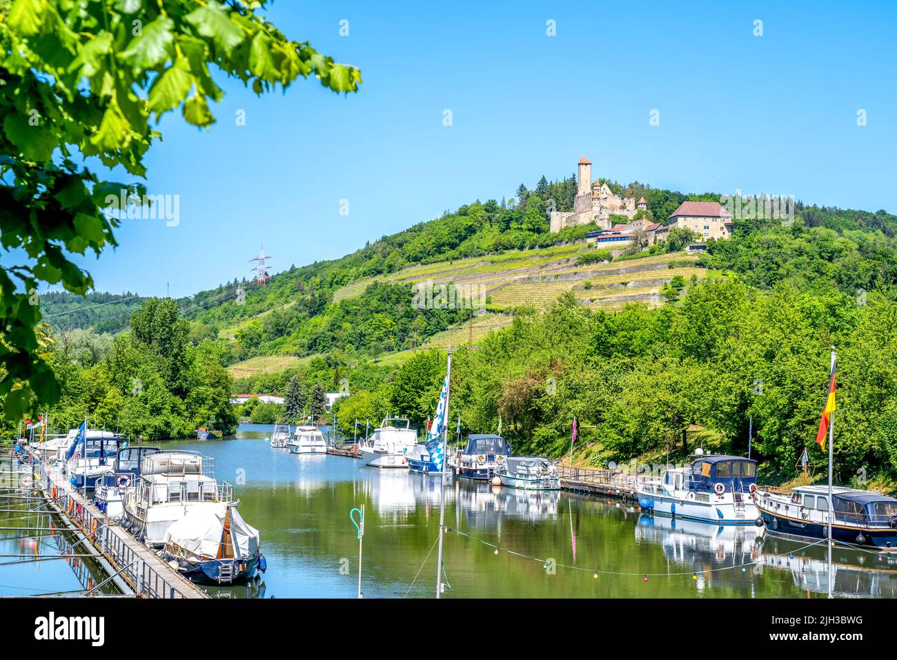 Castle Hornberg with Harbour in front, Neckarzimmern, Germany Stock ...