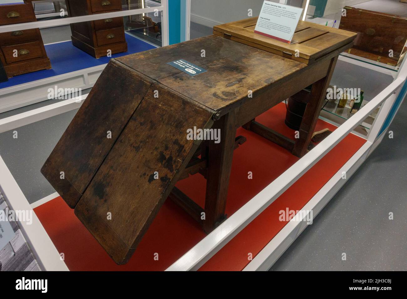 Wooden operating table (c 1870) on display in the Thackray Museum of ...