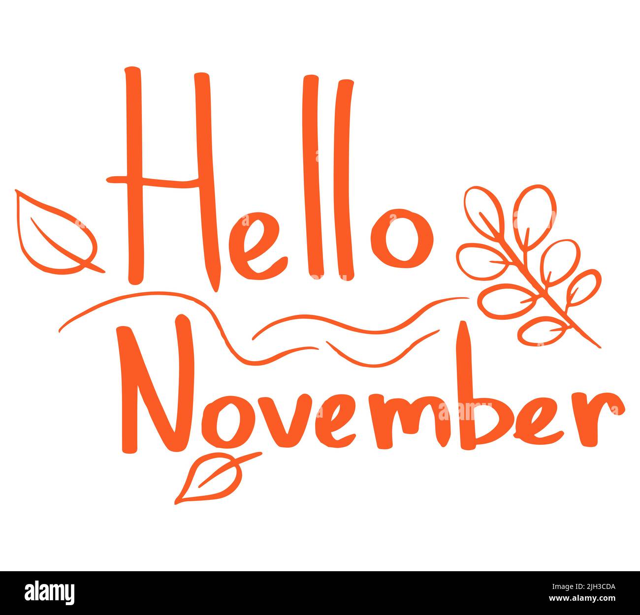 Hello November vector hand drawn lettering design. Fall calligraphy ...