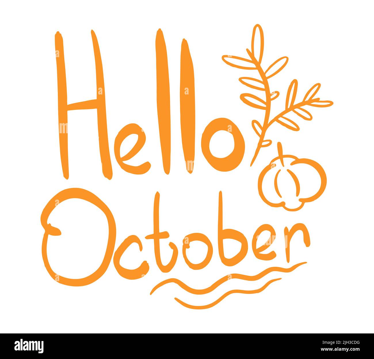 Hello October vector hand drawn lettering design. Fall calligraphy ...