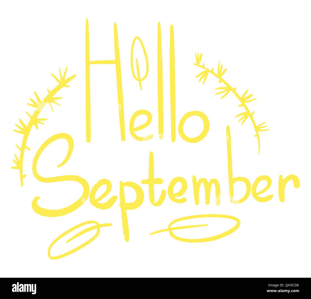 Hello September vector hand drawn lettering design. Fall calligraphy ...