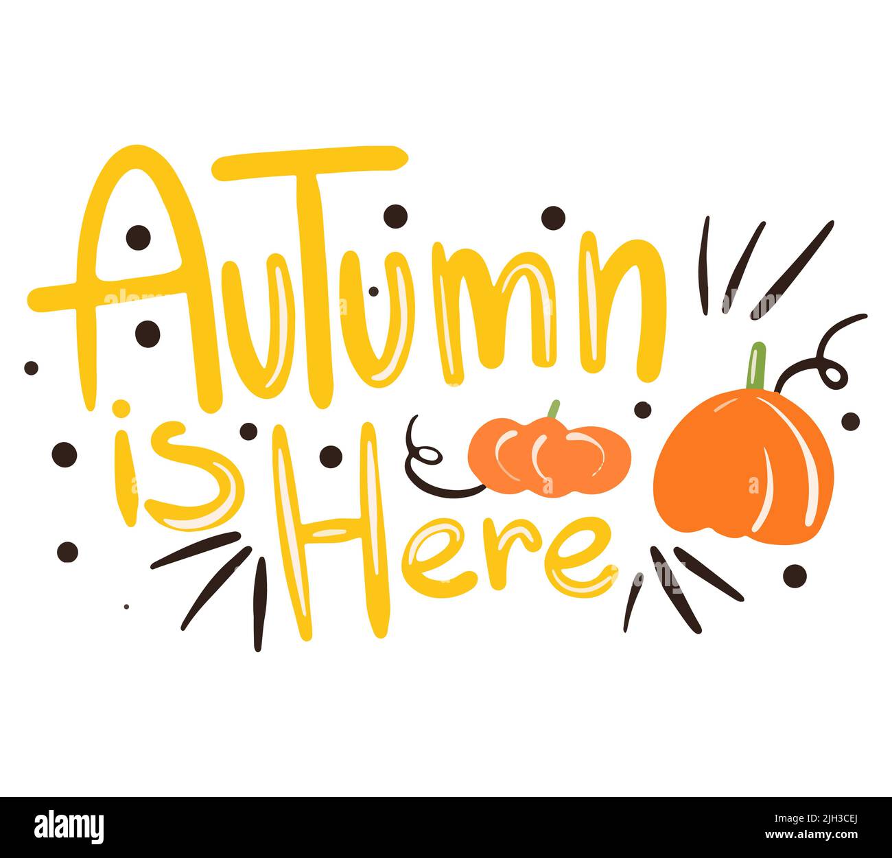 Autumn is here vector hand drawn lettering design. Fall calligraphy ...