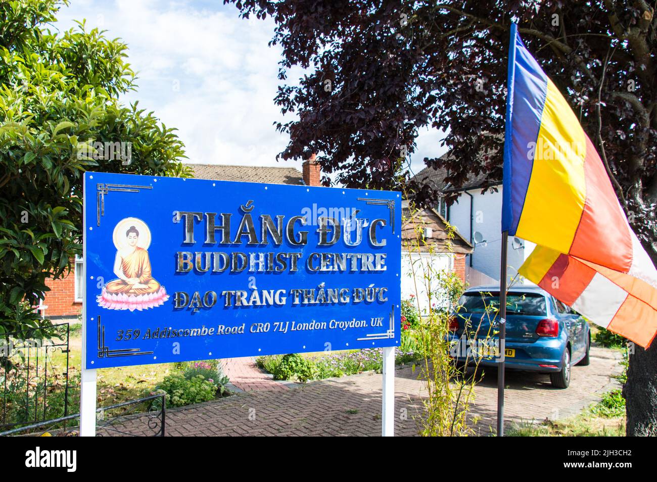 Buddhist temple board in South London Stock Photo - Alamy