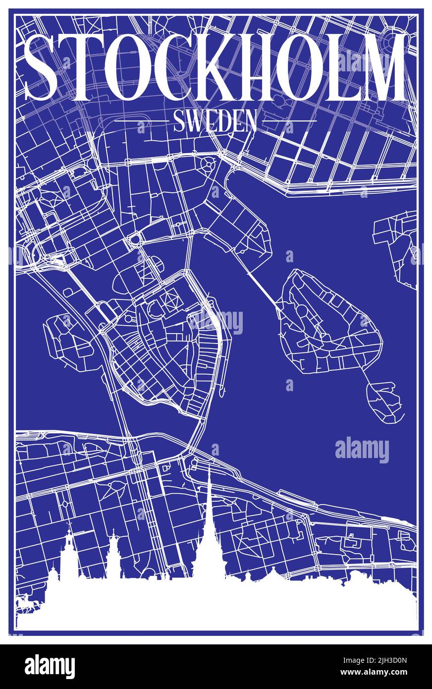 Technical drawing printout city poster with panoramic skyline and hand ...