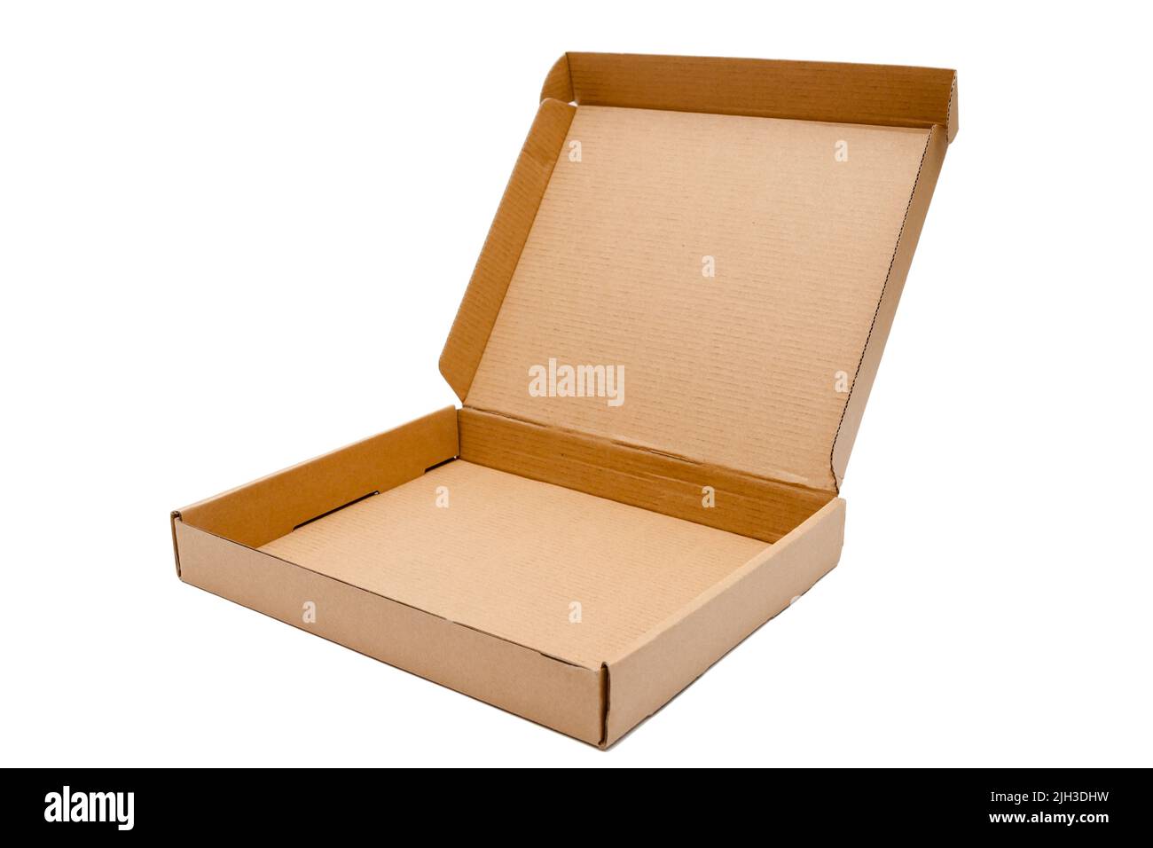 low cardboard box with hinged lid isolated on white background ...