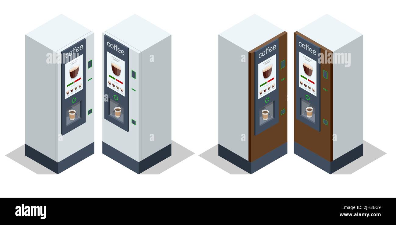 Isometric self-service coffee machines offer consistent quality coffee. Vending machine with ...