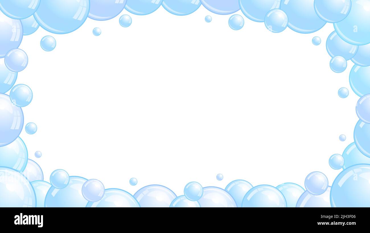 Blue soap bubbles frame. Foam border, suds decorative divider. Soap ...
