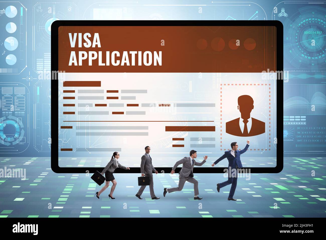 Visa application concept with the businessman Stock Photo - Alamy