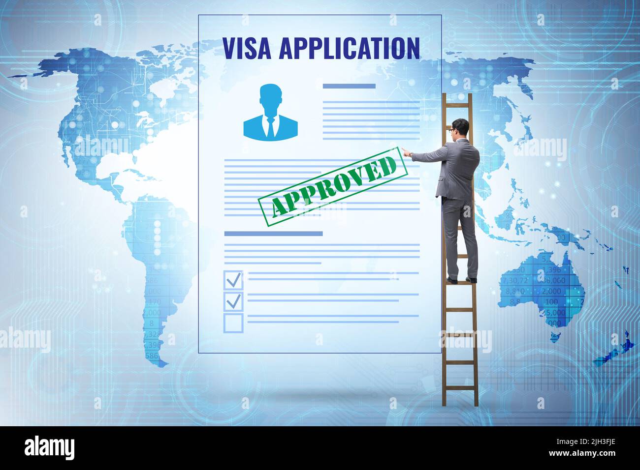 Visa application concept with the businessman Stock Photo - Alamy