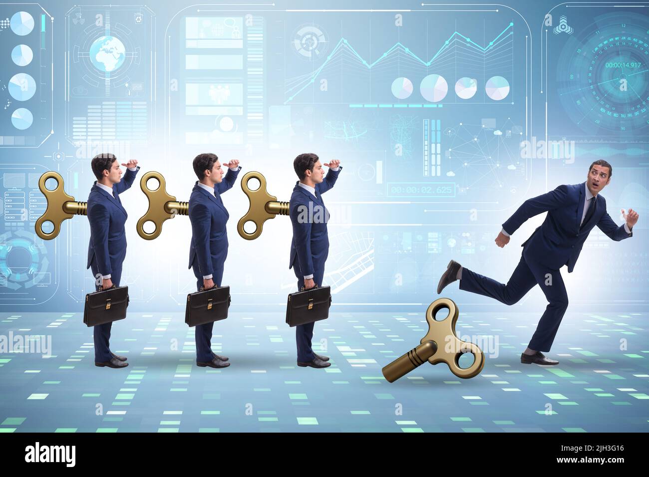 Concept of businessman escaping from the office routine Stock Photo - Alamy