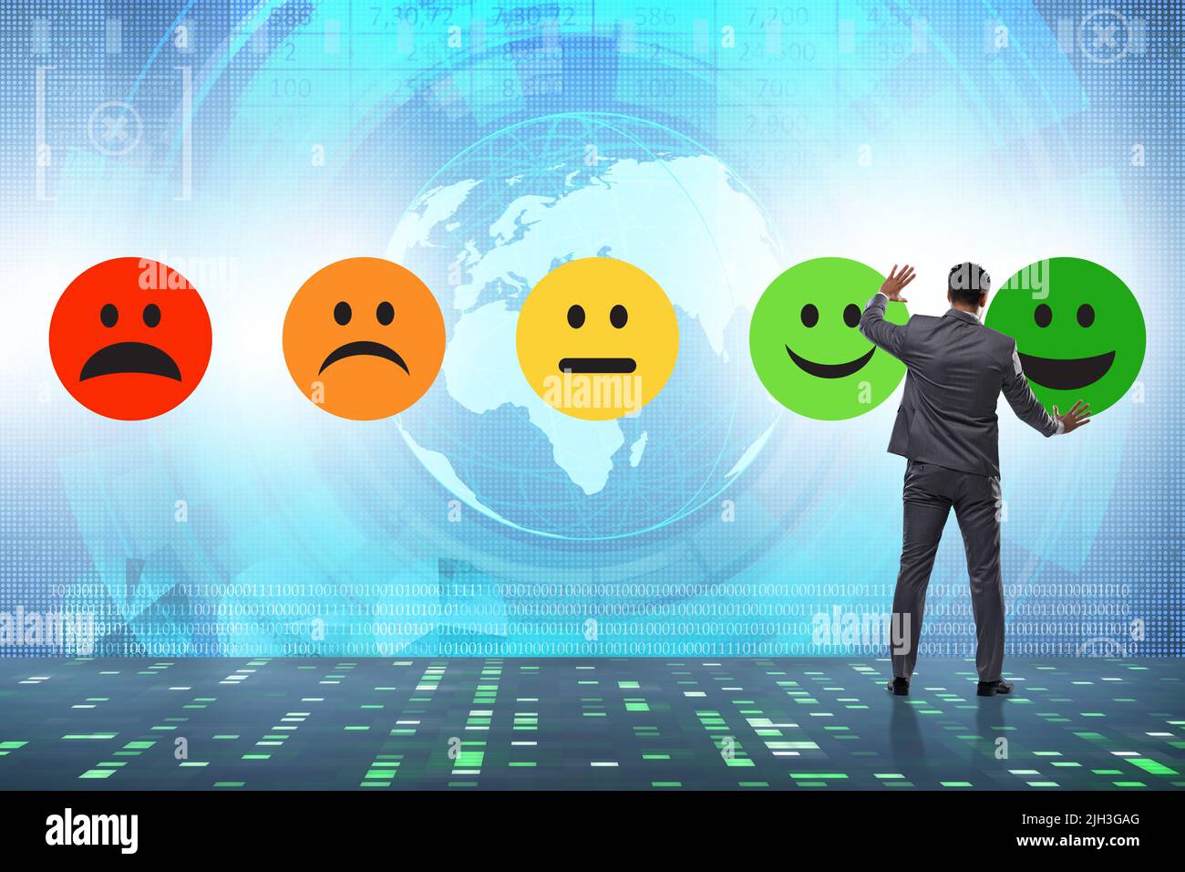 Illustration of customer feedback with the faces and businessman Stock ...