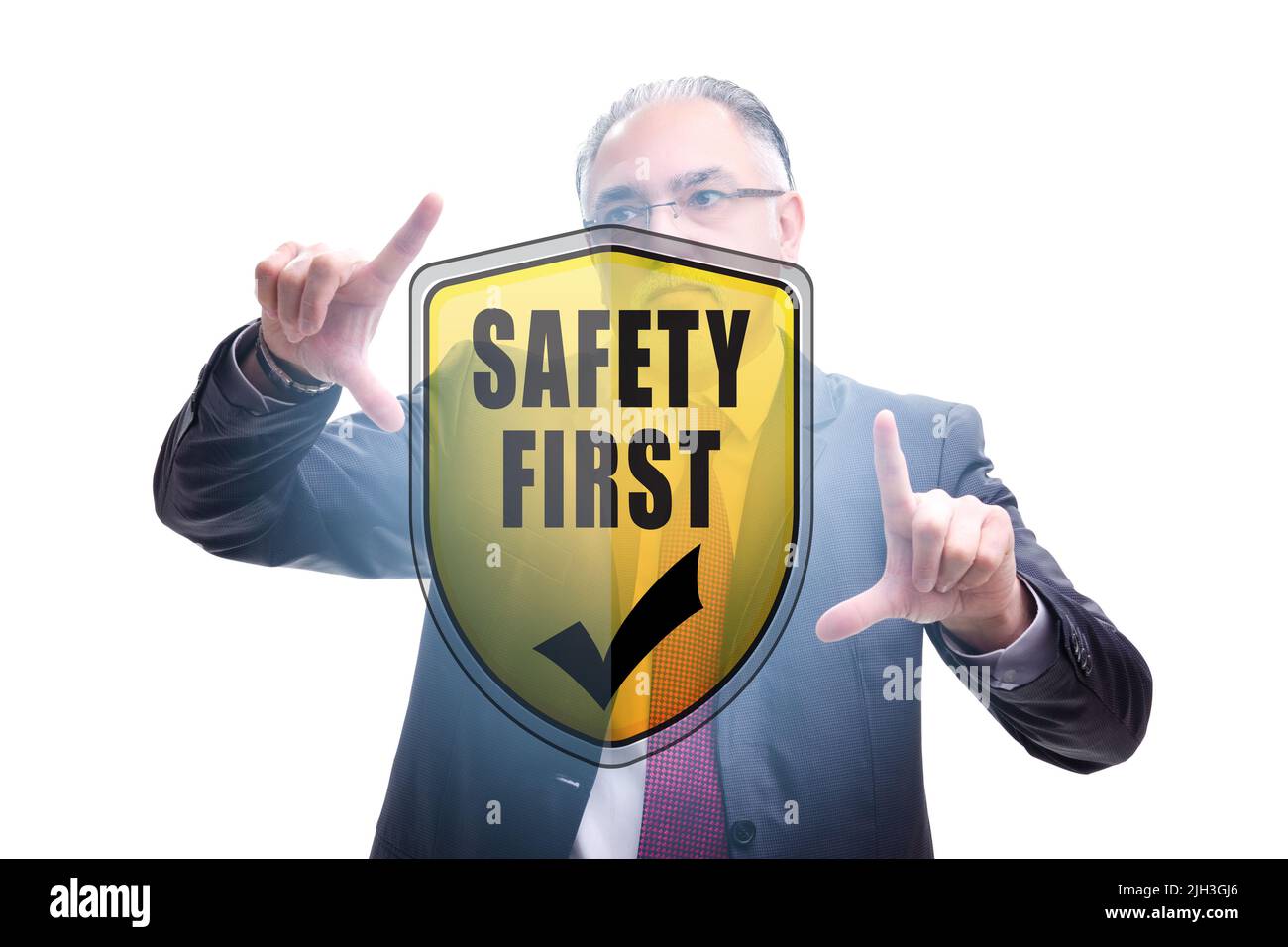 Safety first concept with the businessman Stock Photo - Alamy
