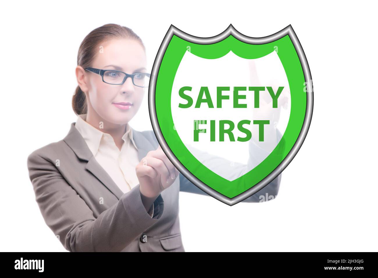Safety first concept with the businesswoman Stock Photo - Alamy