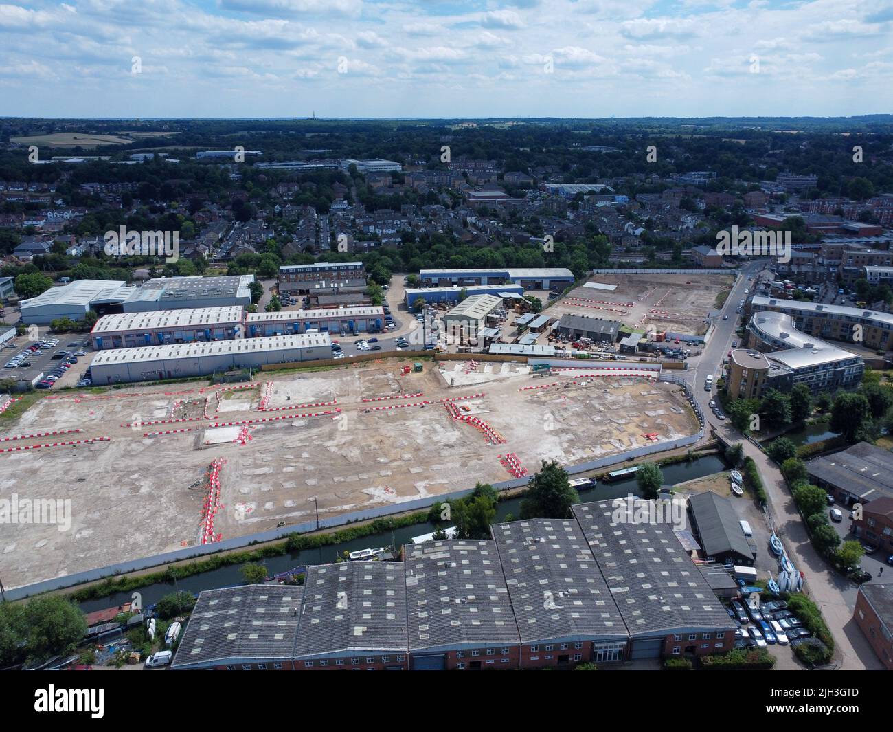 Aerial view of constuction site and commerical area in Hoddesdon Stock ...