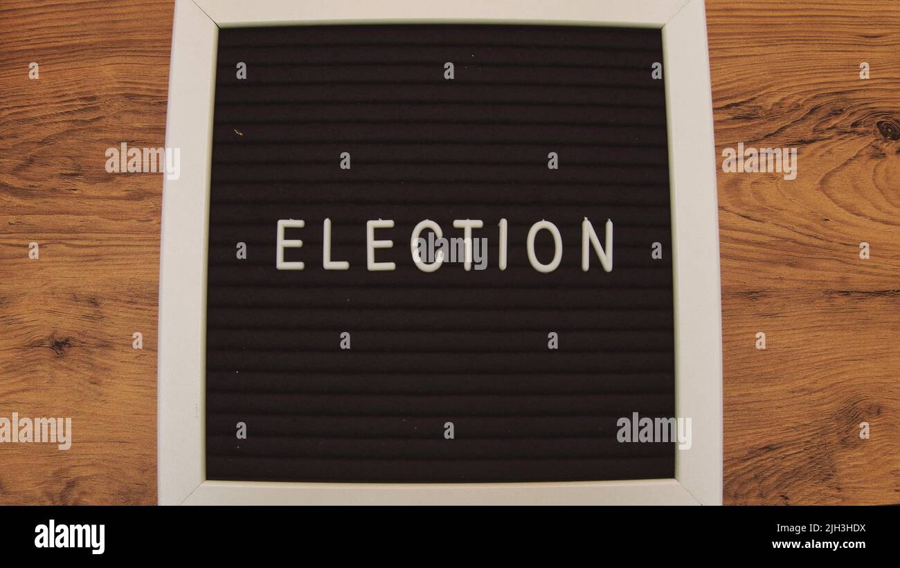 The word "ELECTION" in white lettering on a black background Stock ...