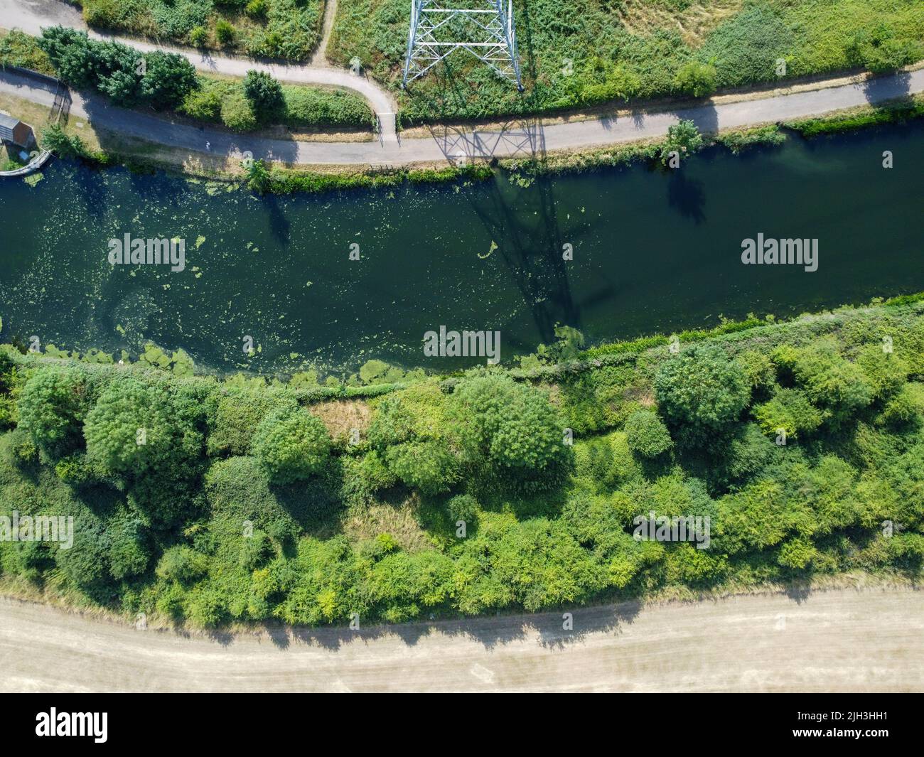 Aerial down shot of river in Roydon Stock Photo - Alamy