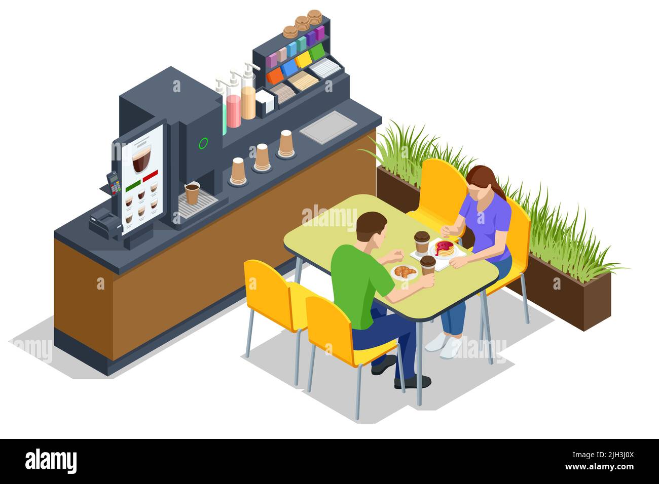 Isometric self-service coffee machines offer consistent quality coffee ...