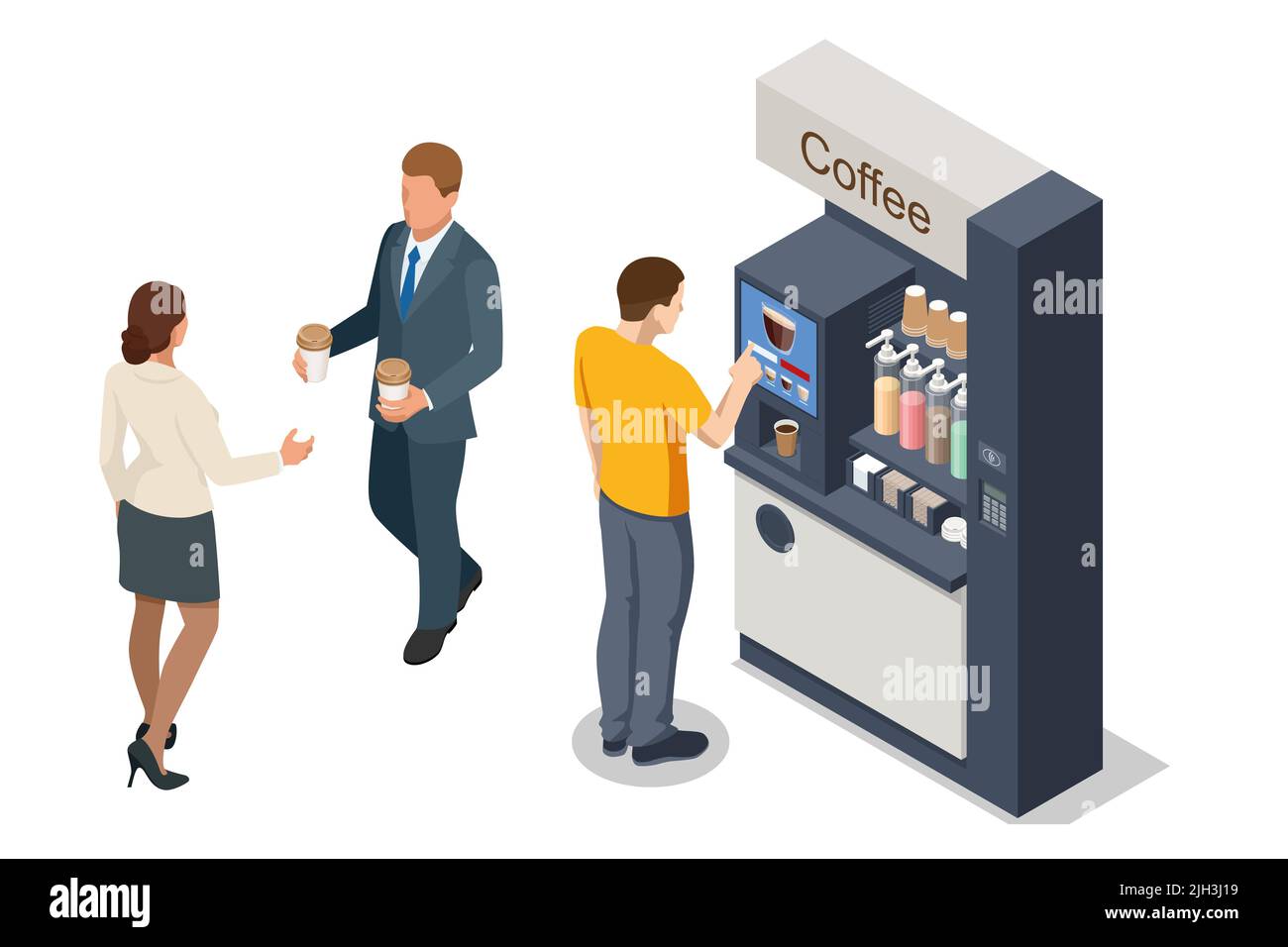 Isometric self-service coffee machines offer consistent quality coffee. Vending machine with ...