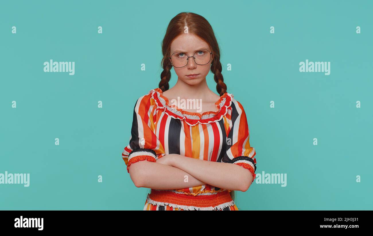 Dissatisfied girl shaking head No, asking reason of failure, expressing ...