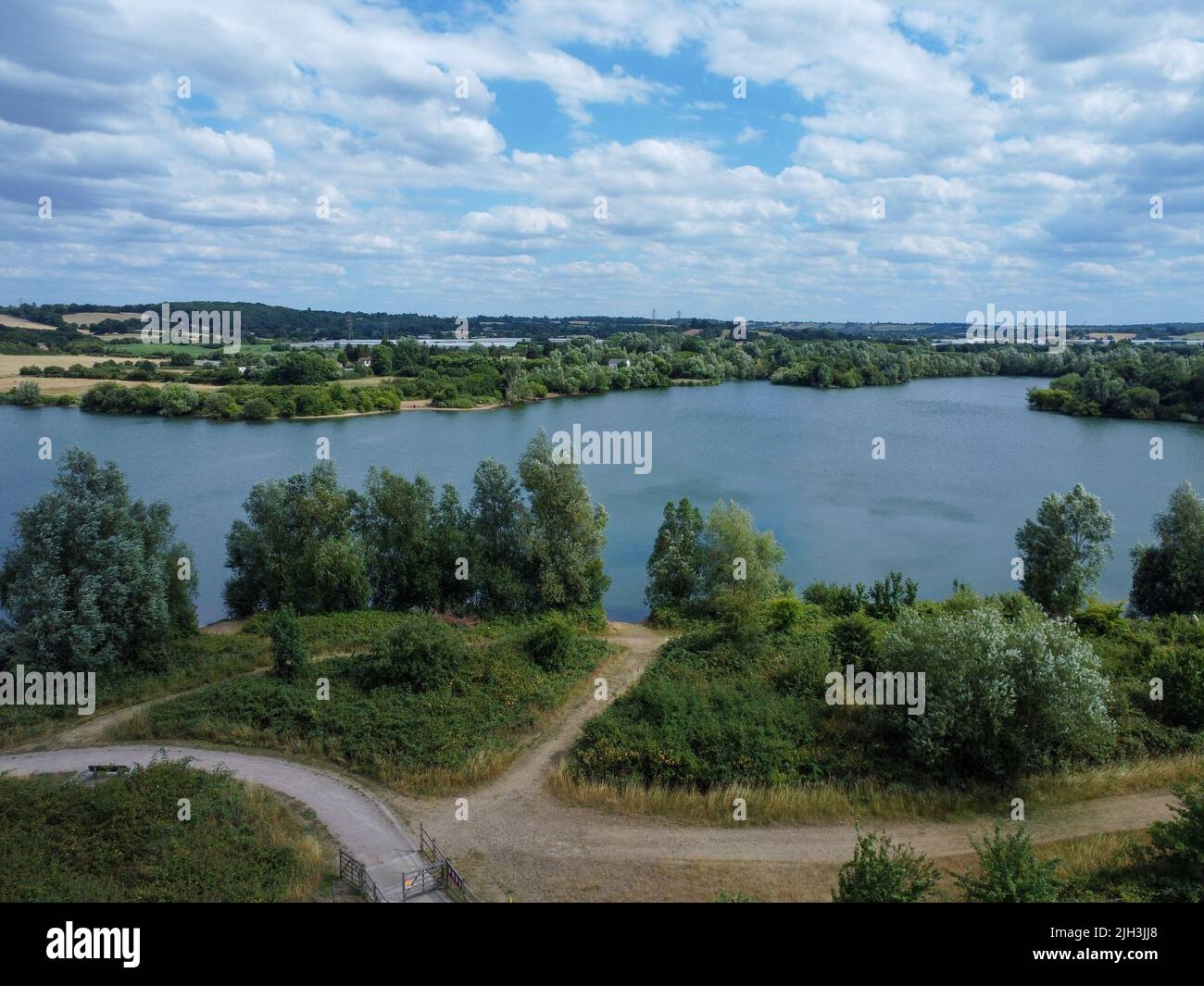 Aerial view of Lake and nature in Roydon UK Stock Photo - Alamy