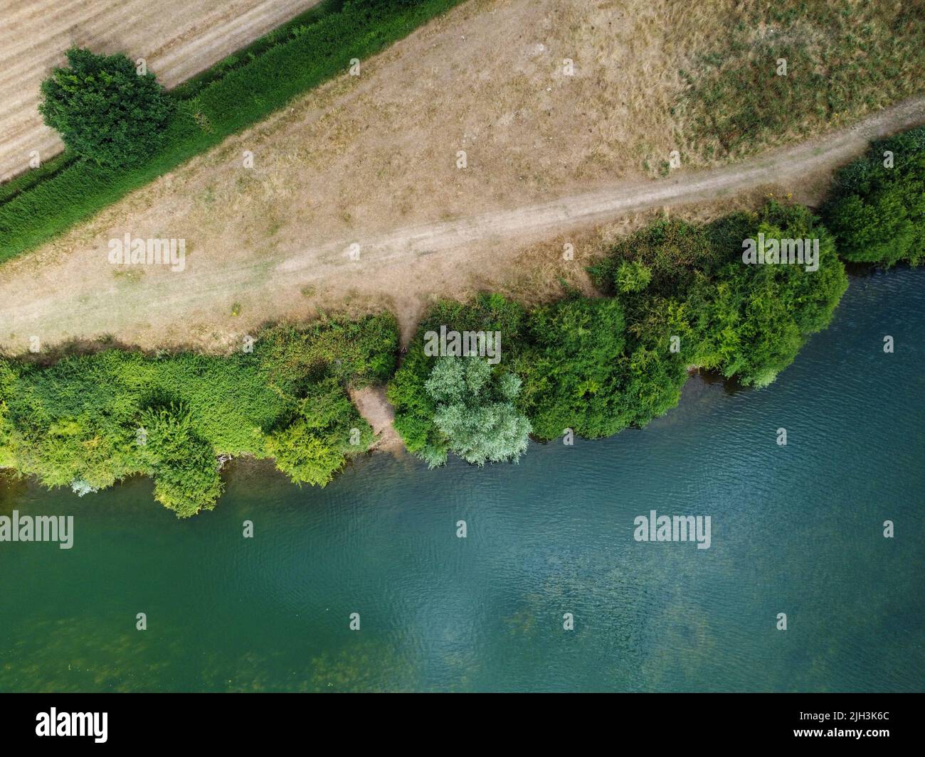 Downward shot of river and riverside path in Hertfordshire Stock Photo ...