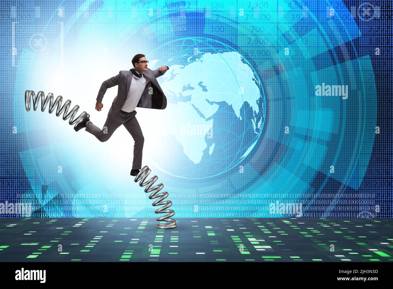 Businessman jumping high on the springs Stock Photo - Alamy