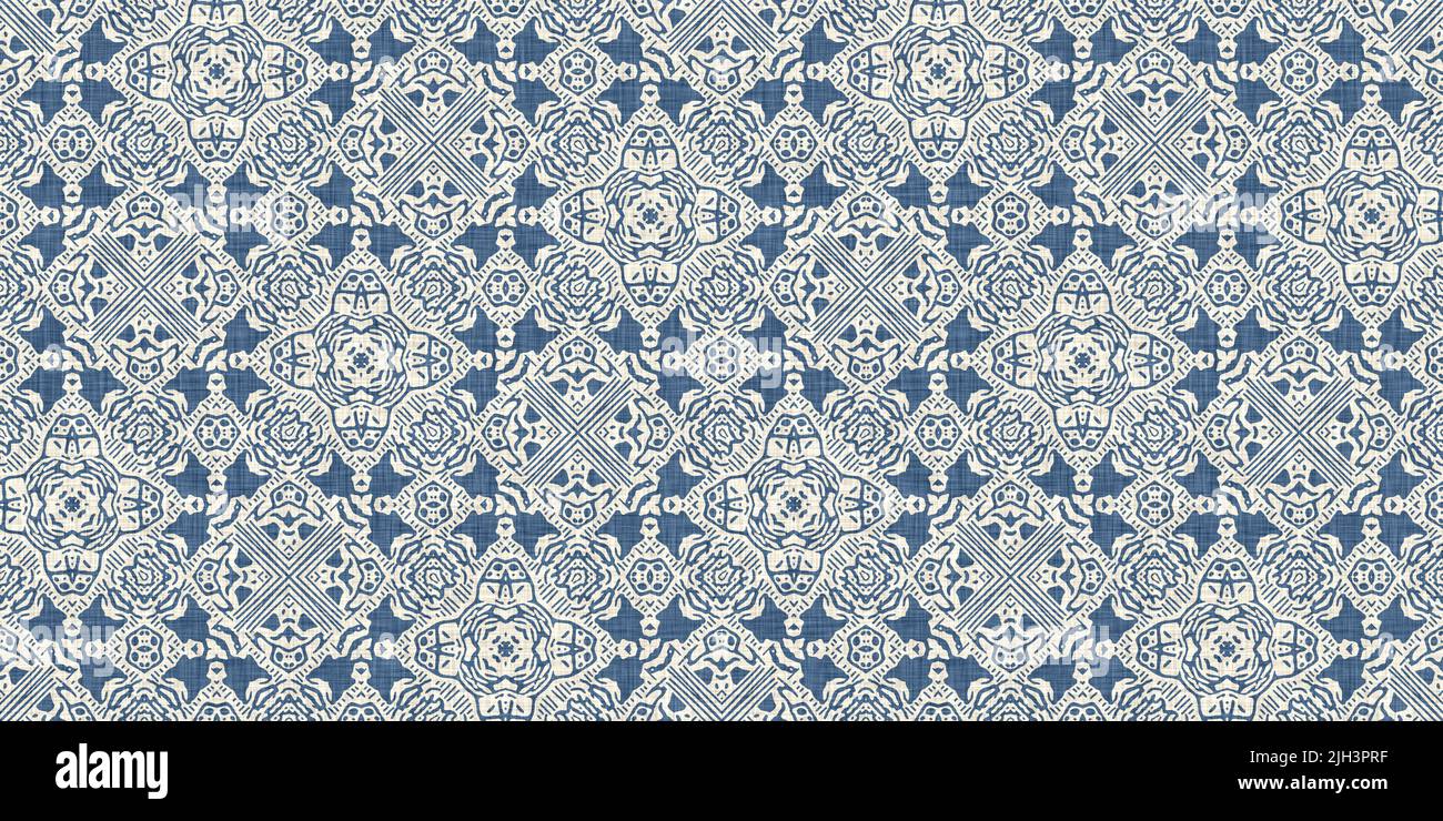 French blue linen effect geometric border pattern. Classic 2 tone ...