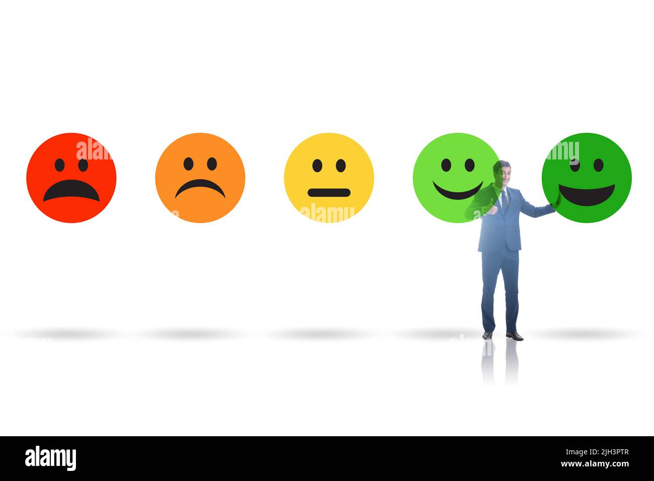 Illustration of customer feedback with the faces and businessman Stock ...
