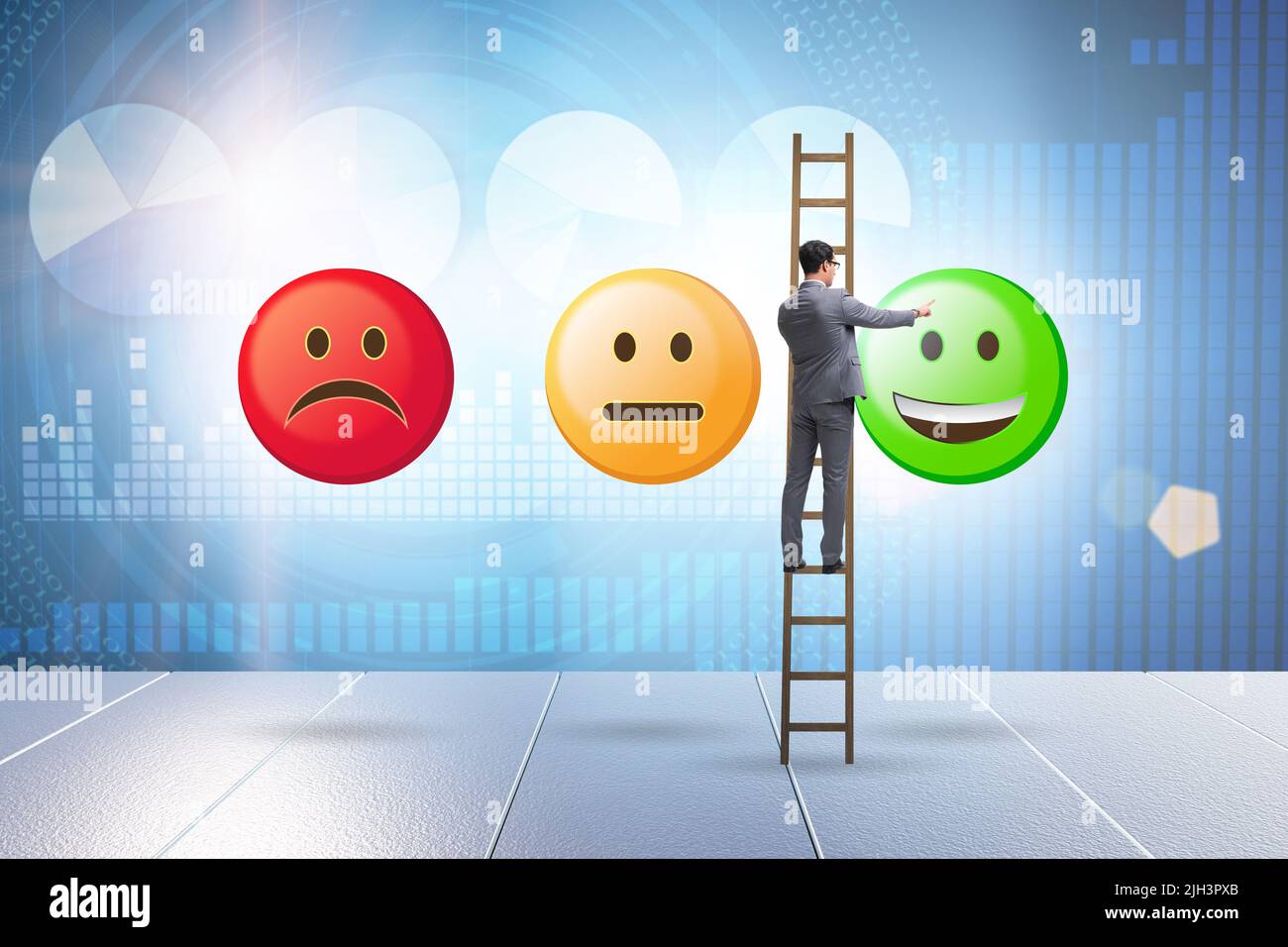 Illustration of customer feedback with the faces and businessman Stock ...