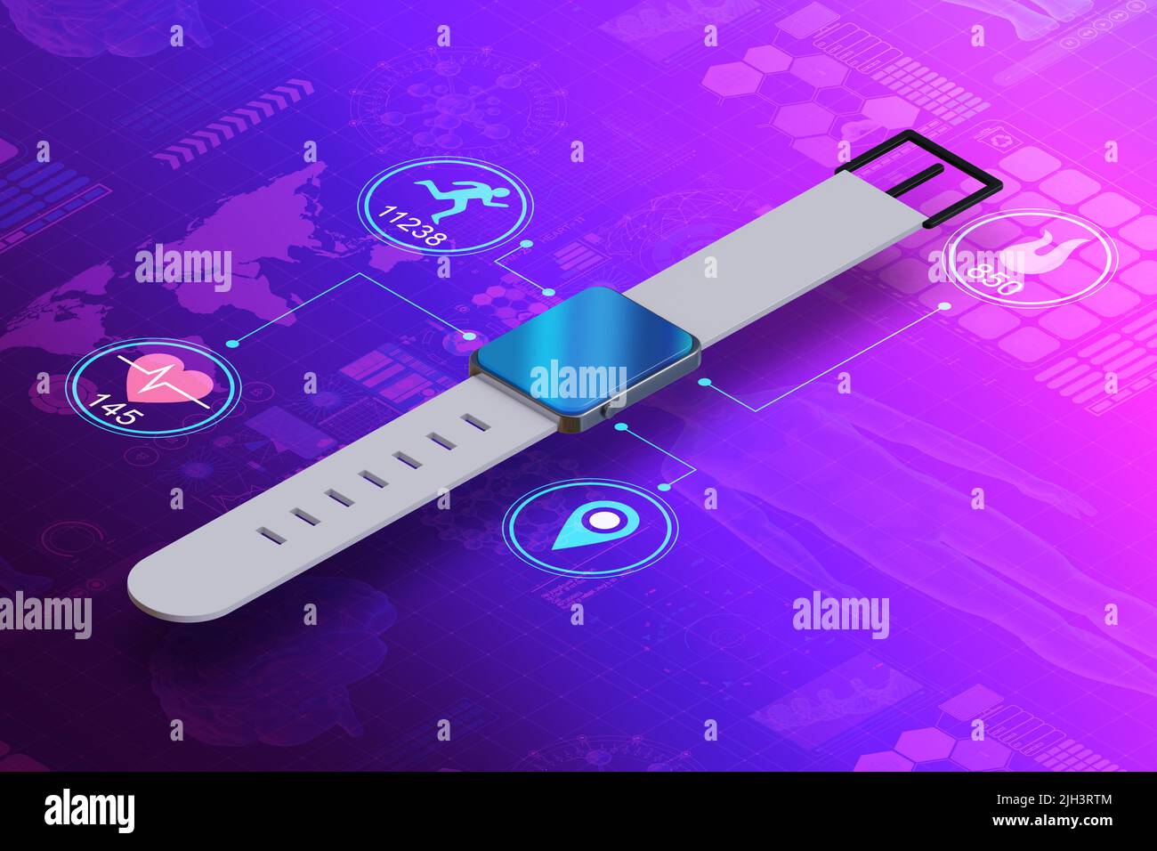 Concept with the smartwatch - 3d rendering isometric Stock Photo - Alamy