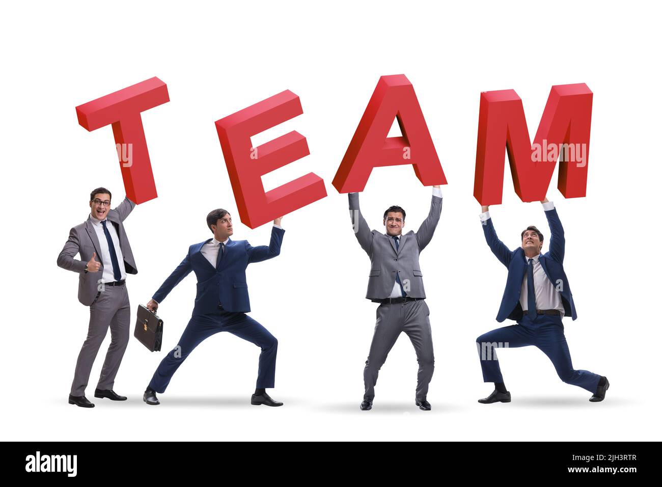 Teamwork concept with the people carrying team letters Stock Photo - Alamy